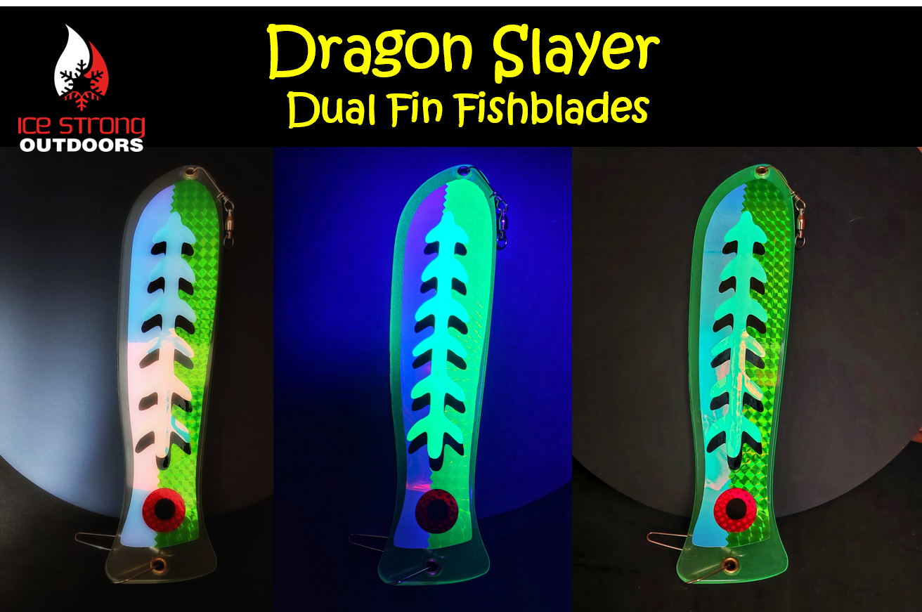 10" or 12" Chrome/Glow Fishblades - Dragon/Dragon Slayer/Blue Tron/Gre ...